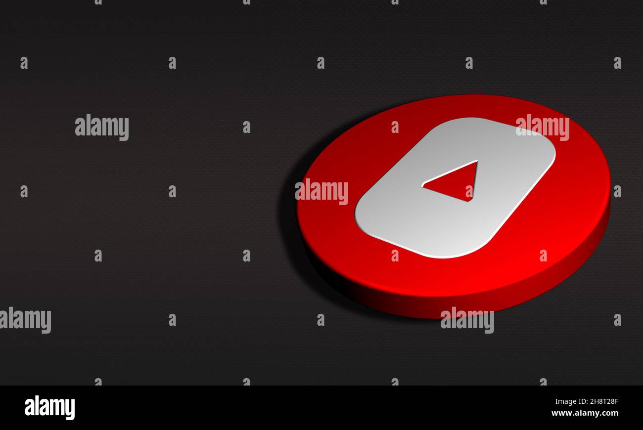 YouTube Button 3D Rendering Logo illustration in Dark texture ...