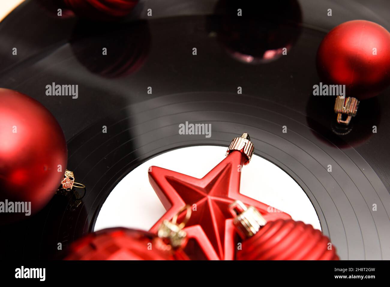 Christmas music with festive party decorations on record player Stock ...