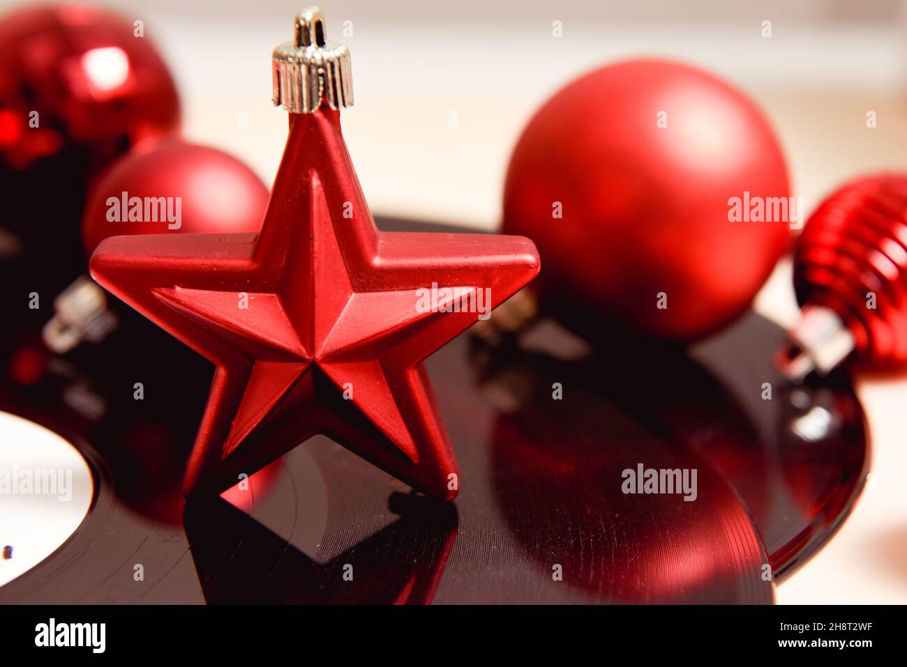 Christmas music with festive party decorations on record player Stock ...