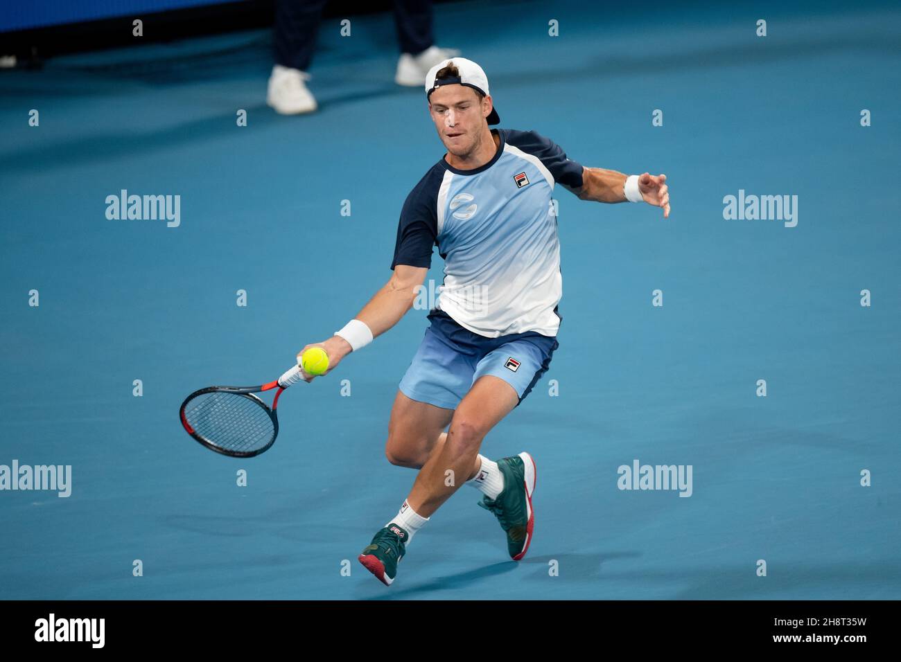 SYDNEY, AUSTRALIA - JANUARY 09: Diego Schwartzman of Argentina plays a ...