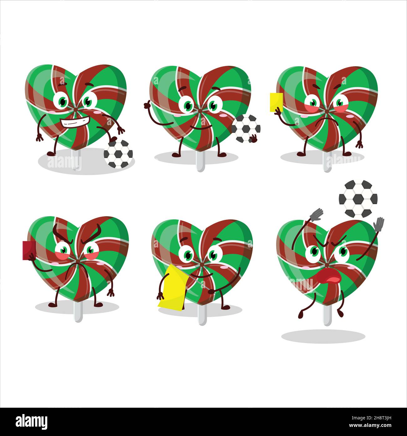 Green Love Twirl Candy Cartoon Character Working As A Football Referee