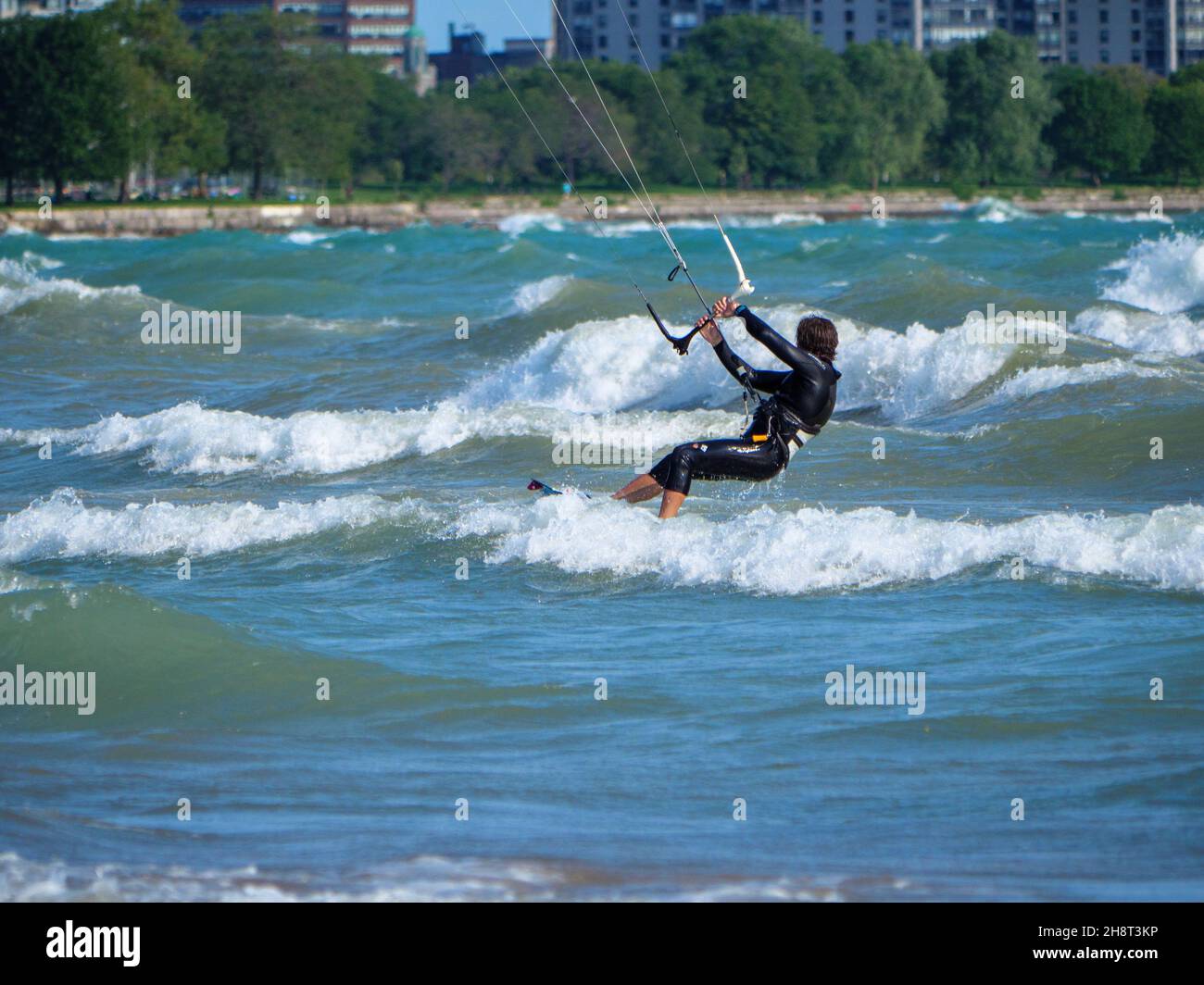 Kite surfer and surf. Montrose Beach, Chicago, Illinois Stock Photo - Alamy