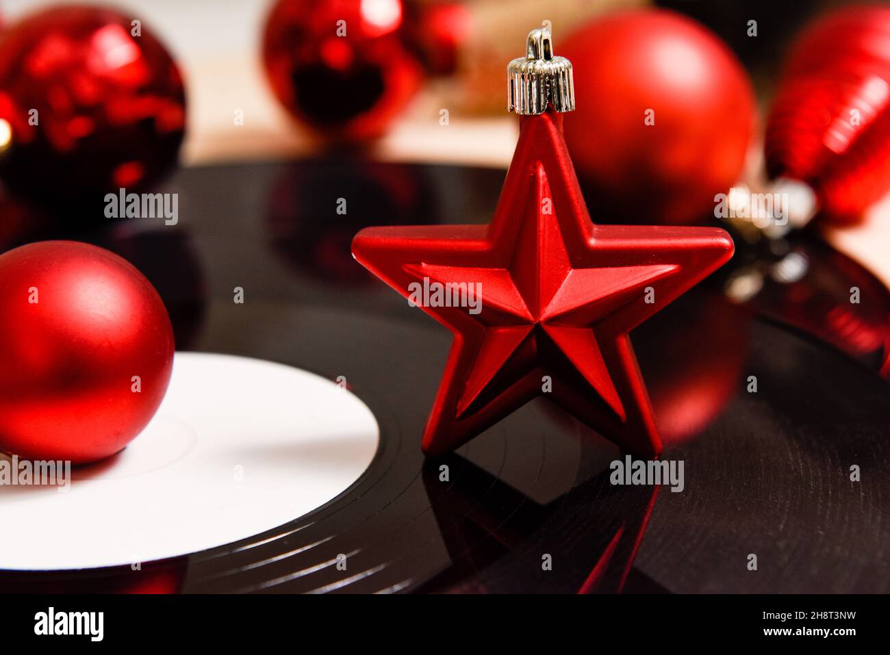 Christmas music with festive party decorations on record player Stock ...