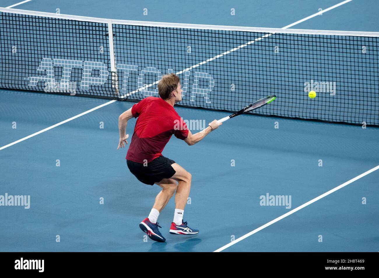 SYDNEY, AUSTRALIA - JANUARY 10: David Goffin of Belgium plays a ...