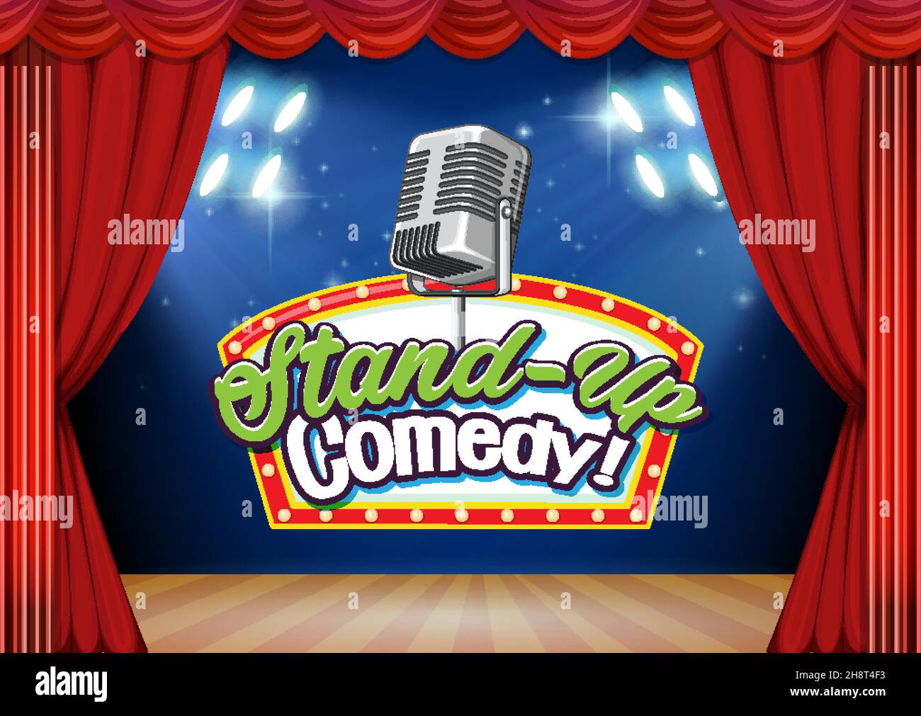 Stand up comedy banner with vintage microphone illustration Stock ...