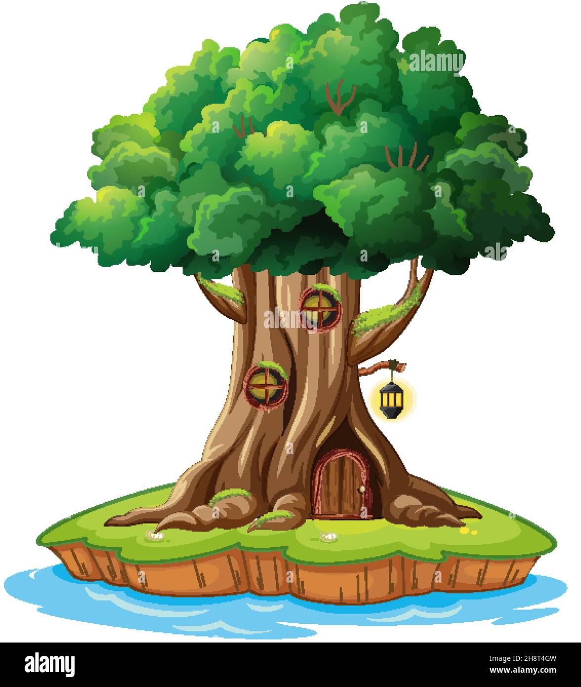 Fantasy tree house inside tree trunk illustration Stock Vector Image ...