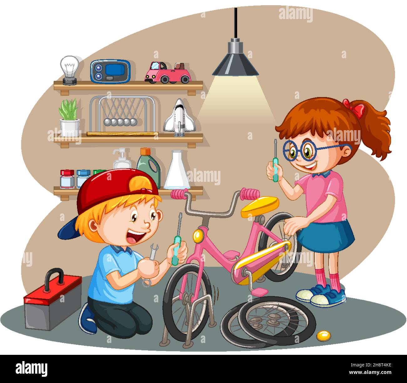 Boy repairing bicycle Stock Vector Images - Alamy