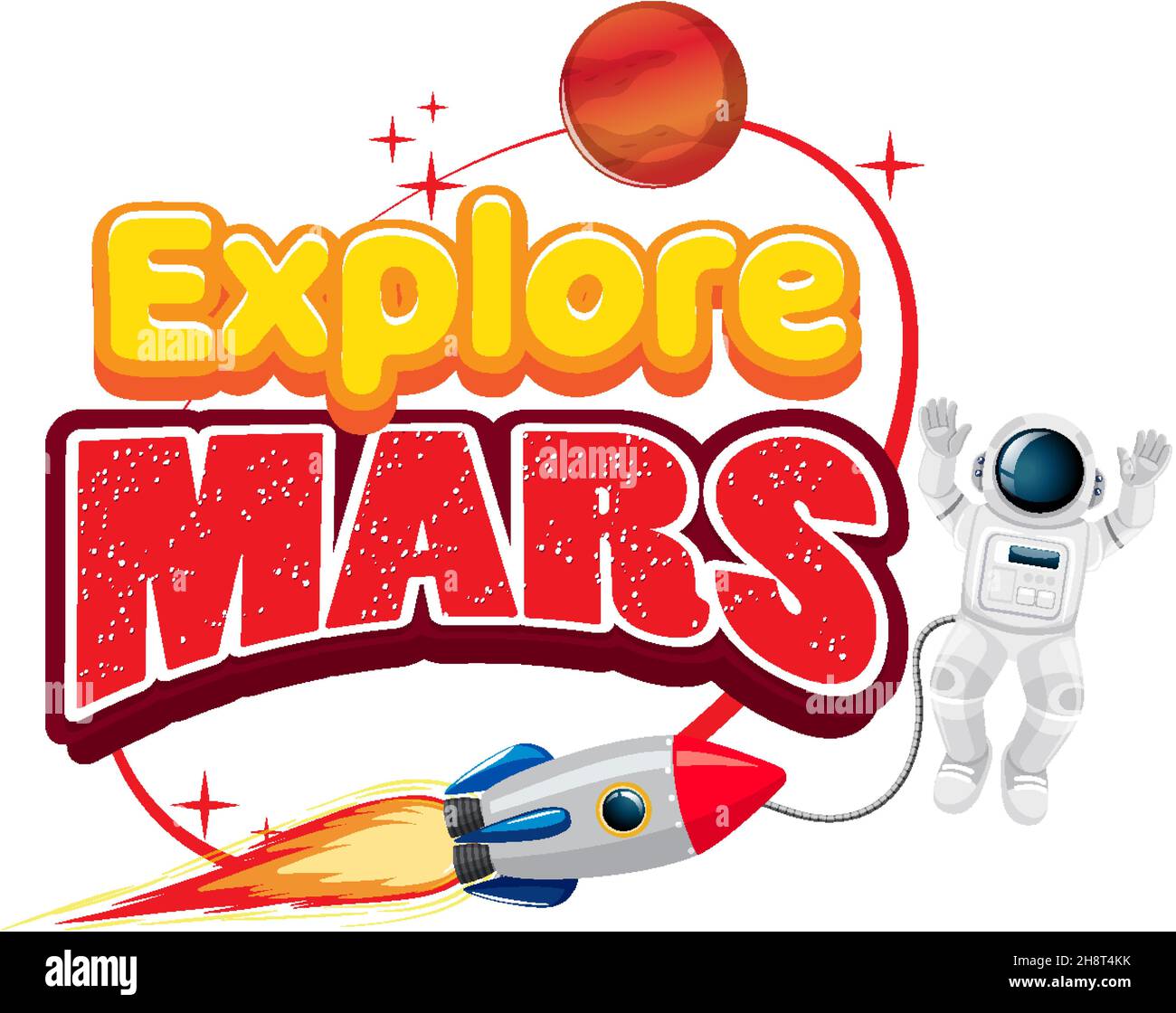 Explore Mars word logo design astronaut and rocket illustration Stock ...