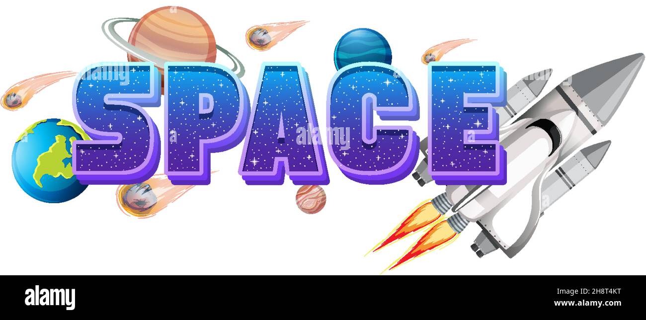 Space word logo design with Spaceship illustration Stock Vector Image ...