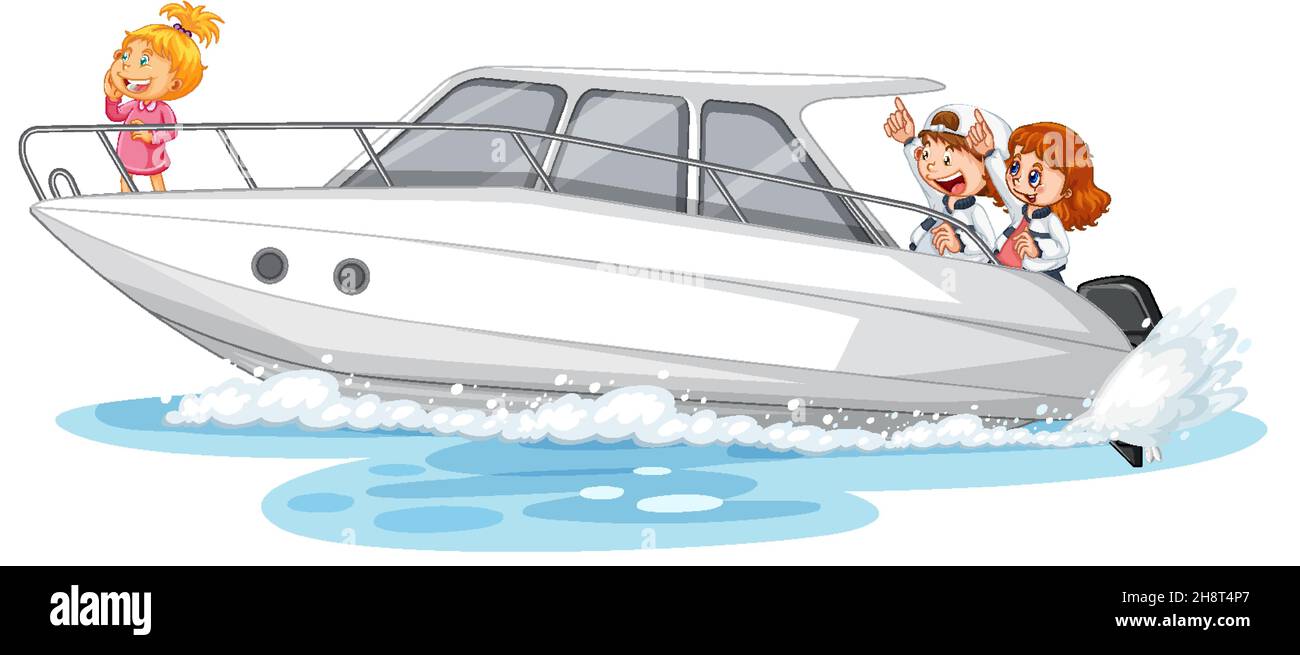 Children on a speed boat cartoon illustration Stock Vector Image & Art ...