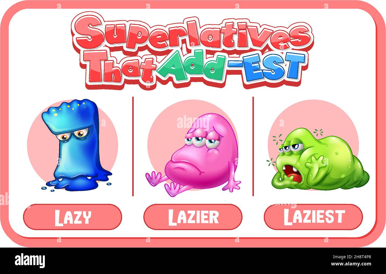Comparative and Superlative Adjectives for word lazy illustration Stock ...