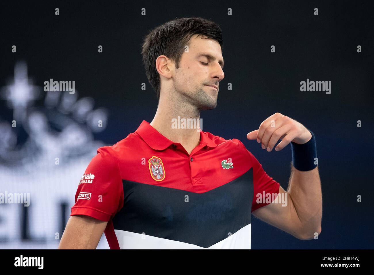 SYDNEY, AUSTRALIA - JANUARY 11: Novak Djokovic of Serbia closes his ...