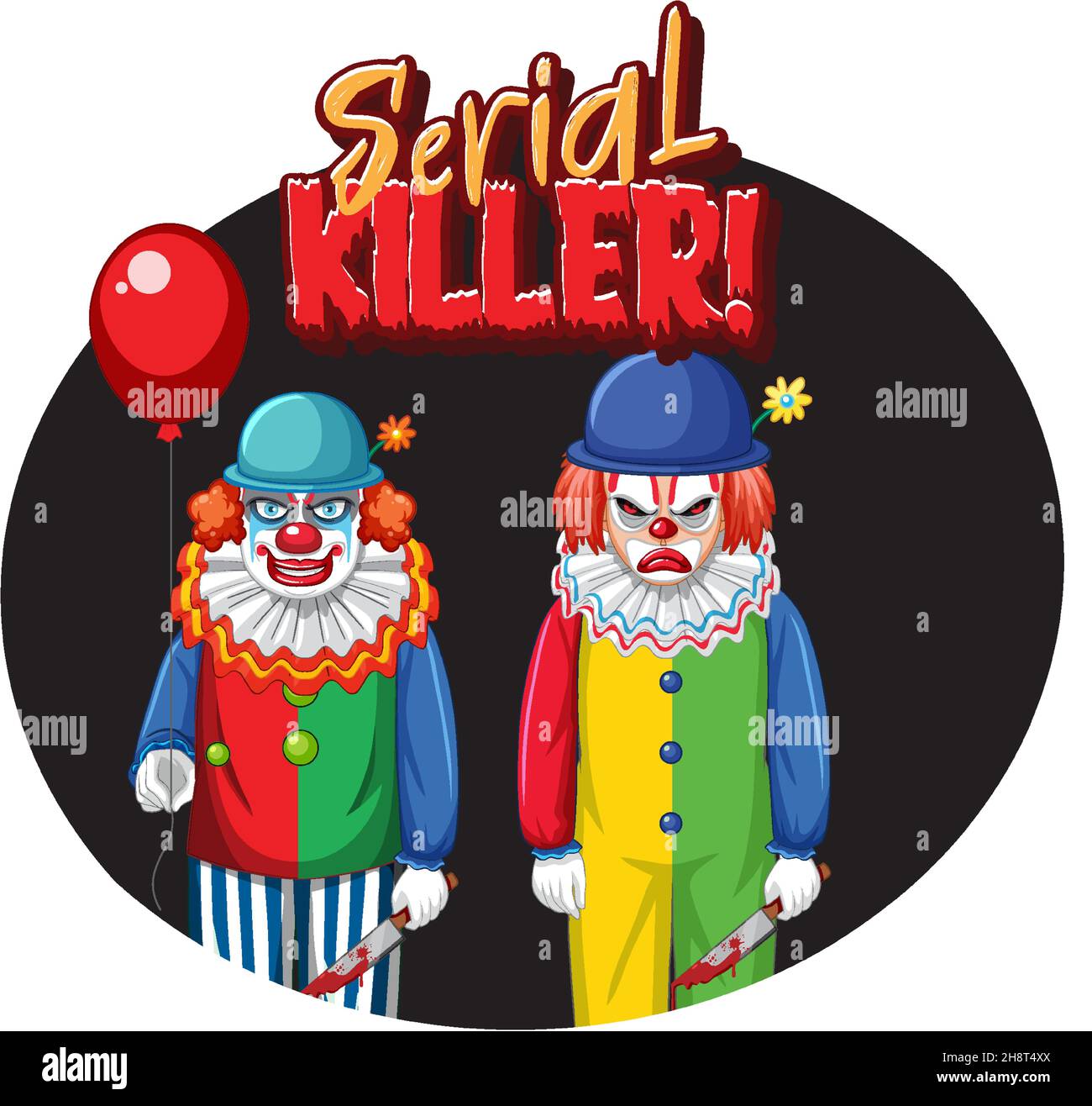 Serial Killer badge with two creepy clowns illustration Stock Vector ...