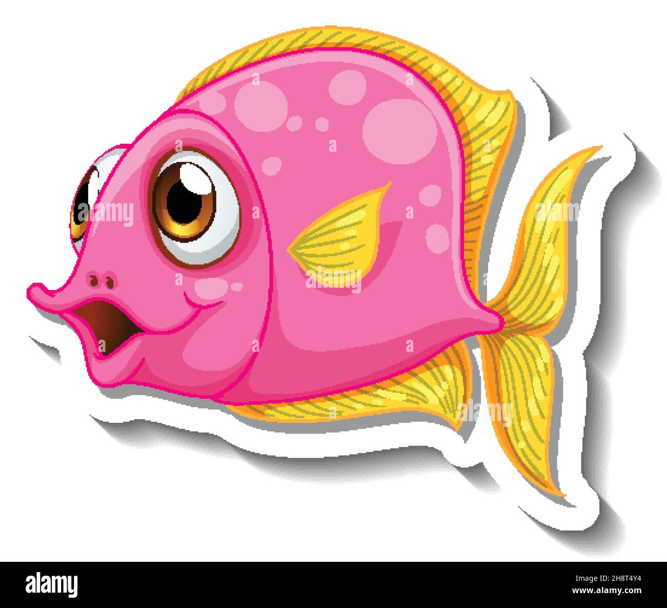 Sea Animal Cartoon Sticker with Cute Fish illustration Stock Vector ...