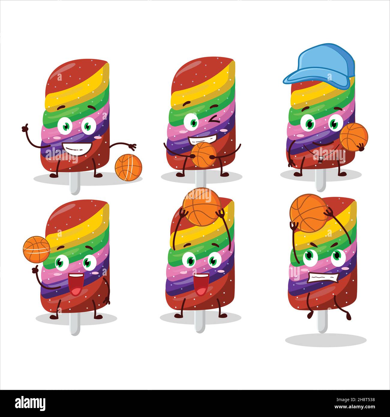 Talented gummy candy rainbow cartoon character as a basketball athlete ...