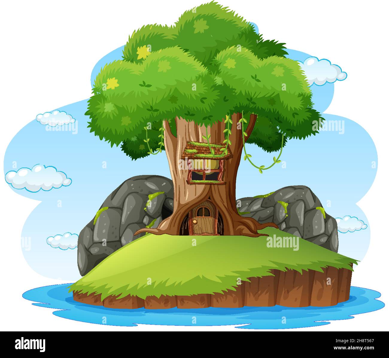 Fantasy tree house on white background illustration Stock Vector Image ...