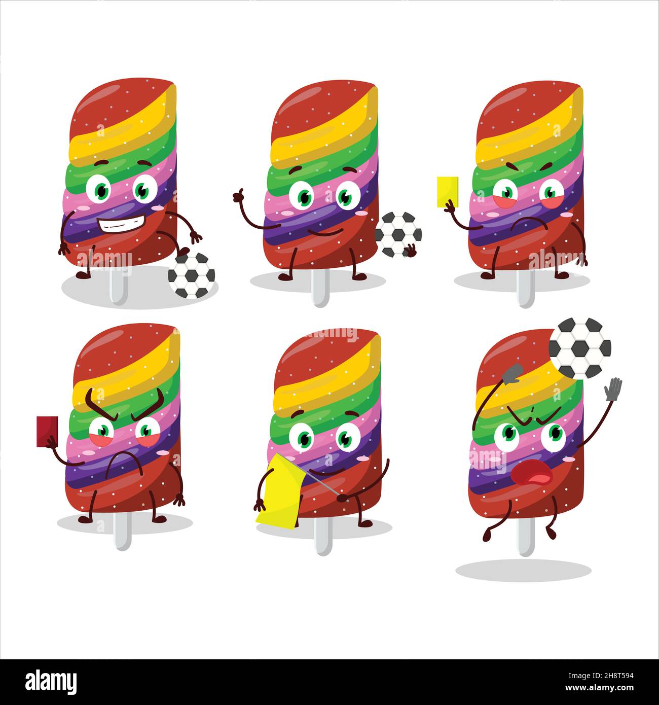 Gummy candy rainbow cartoon character working as a Football referee ...