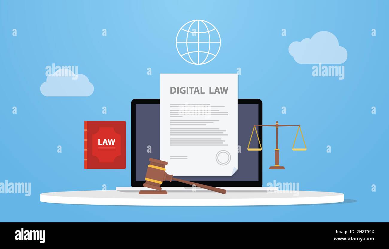 digital law concept technology with laptop and law books and internet ...