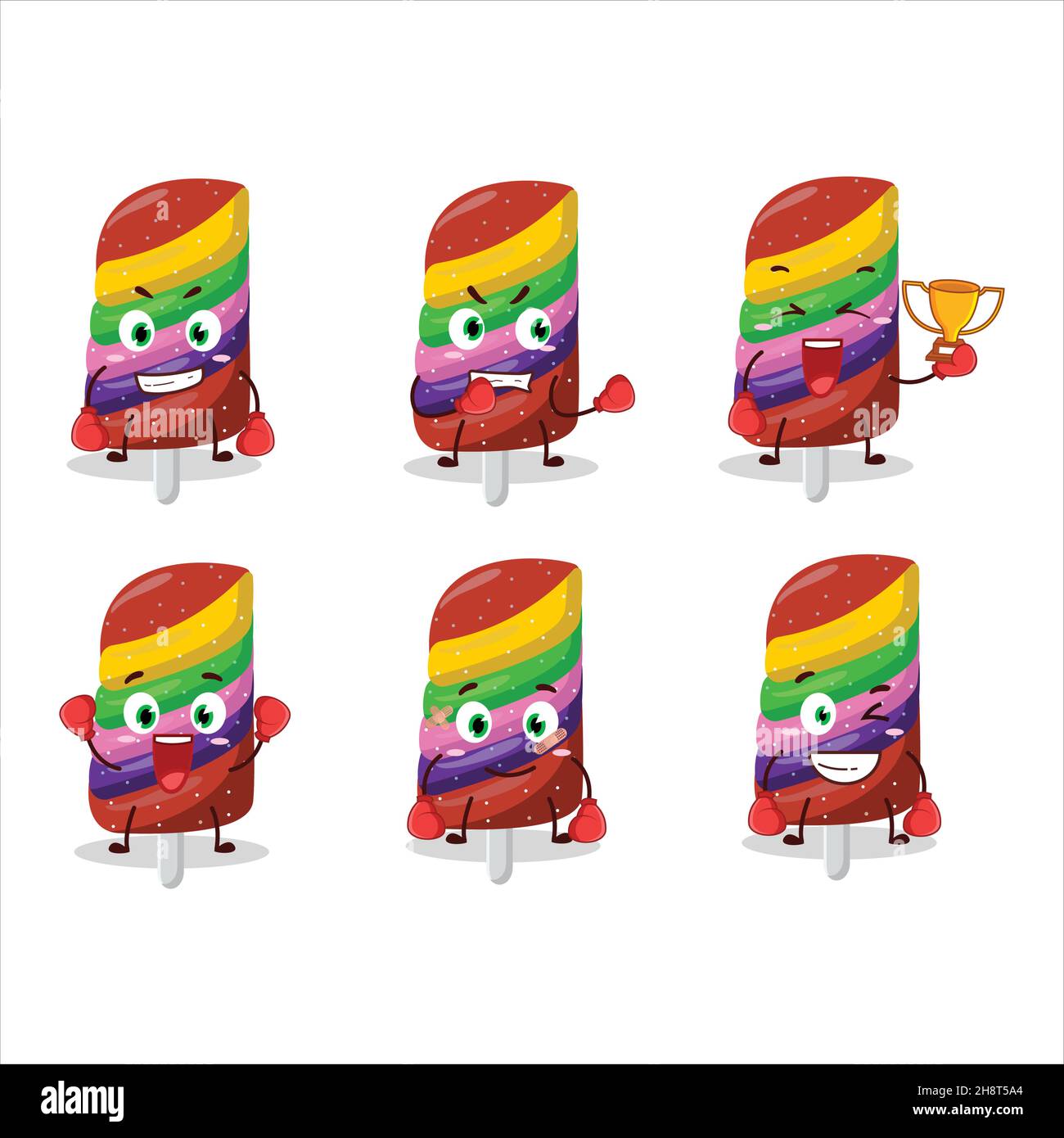 A sporty gummy candy rainbow boxing athlete cartoon mascot design ...