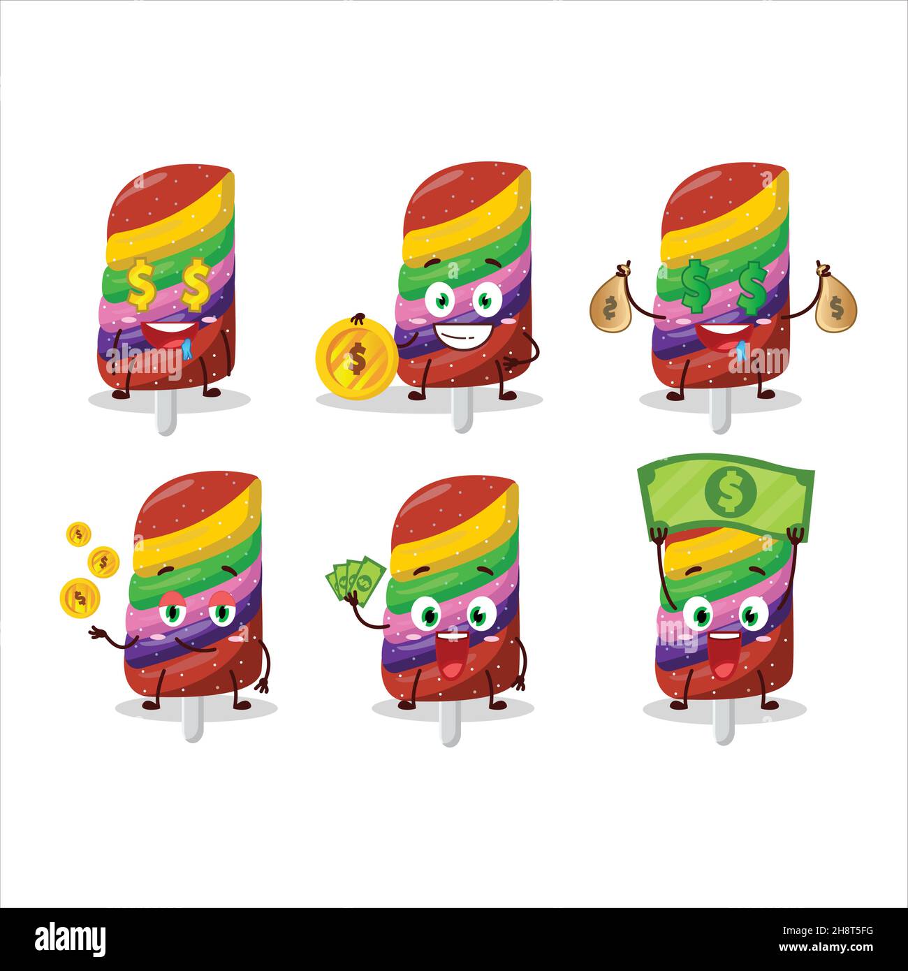 Gummy candy rainbow cartoon character with cute emoticon bring money ...