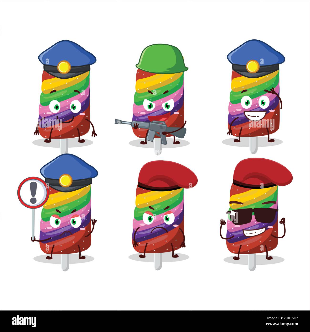 A dedicated Police officer of gummy candy rainbow mascot design style ...