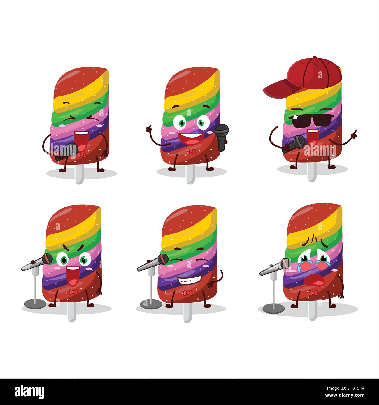 A Cute Cartoon design concept of gummy candy rainbow singing a famous ...
