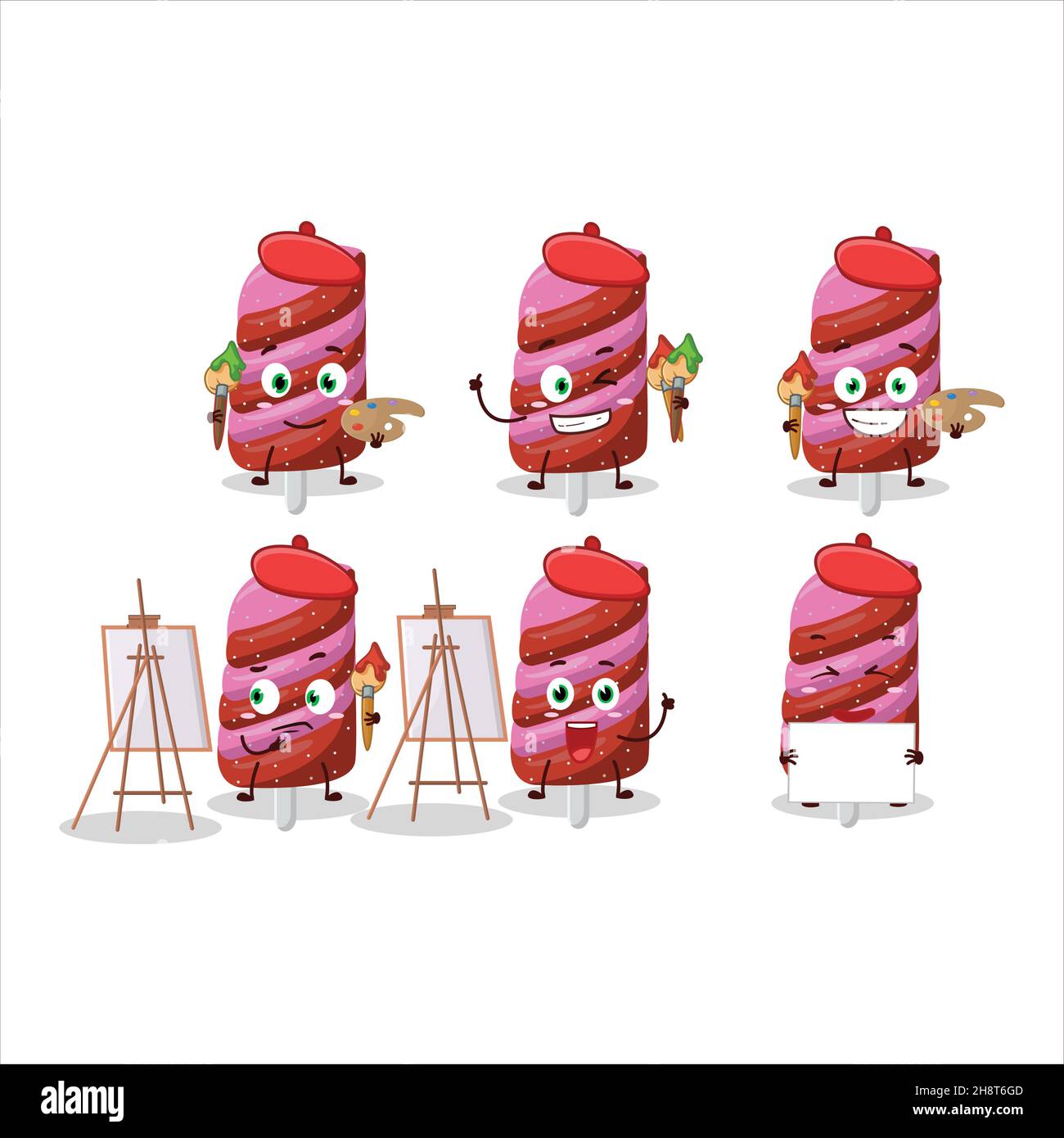 Artistic Artist of gummy candy strawberry cartoon character painting ...