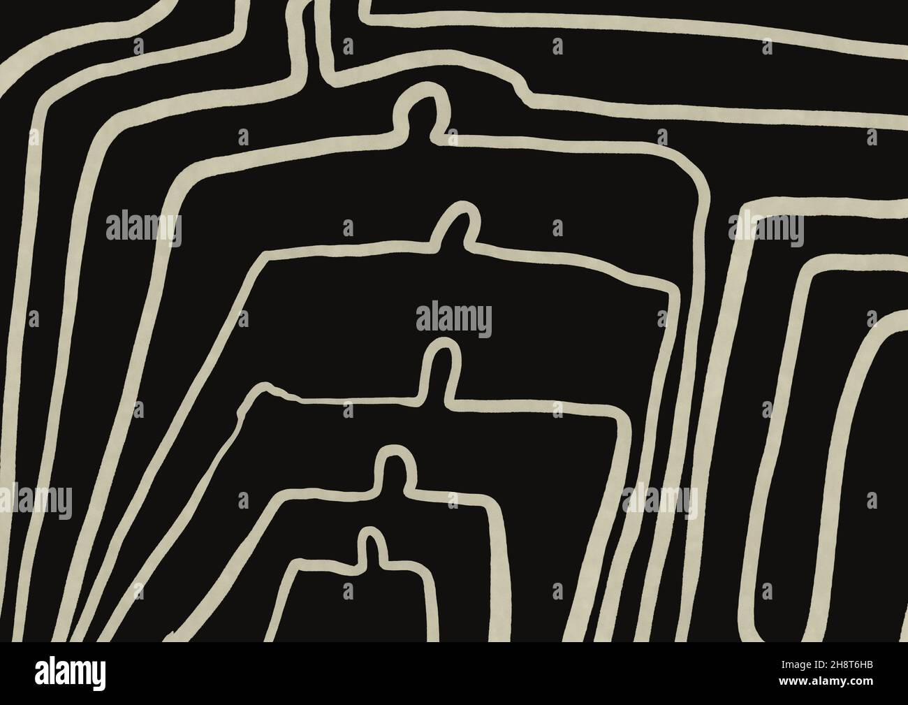 Artistic repetition of people, labyrinth, hypnotic, art with grunge ...