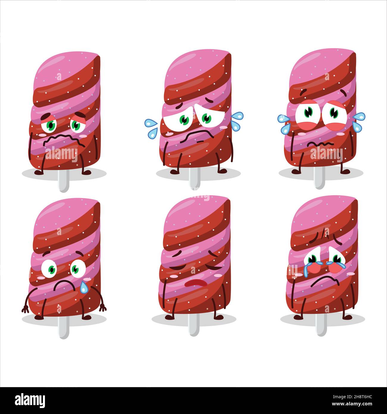 Gummy candy strawberry cartoon character with sad expression. Vector ...