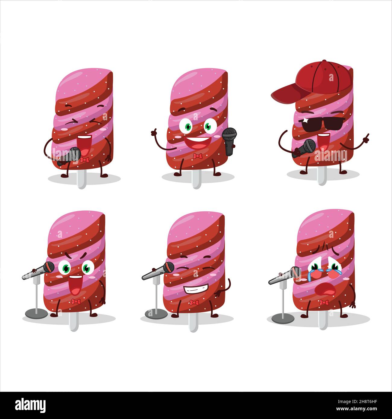 A Cute Cartoon design concept of gummy candy strawberry singing a ...