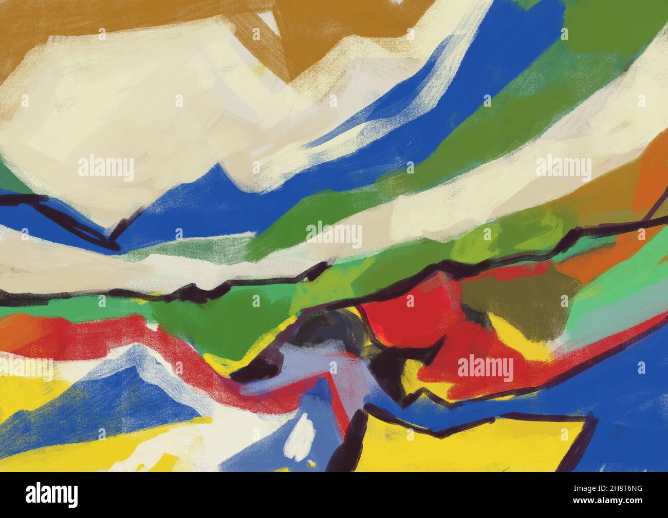 abstract field and country landscape, art with expressionism. freehand ...