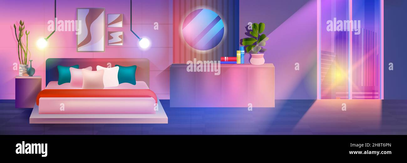 empty no people dark night bedroom interior modern home apartment with ...