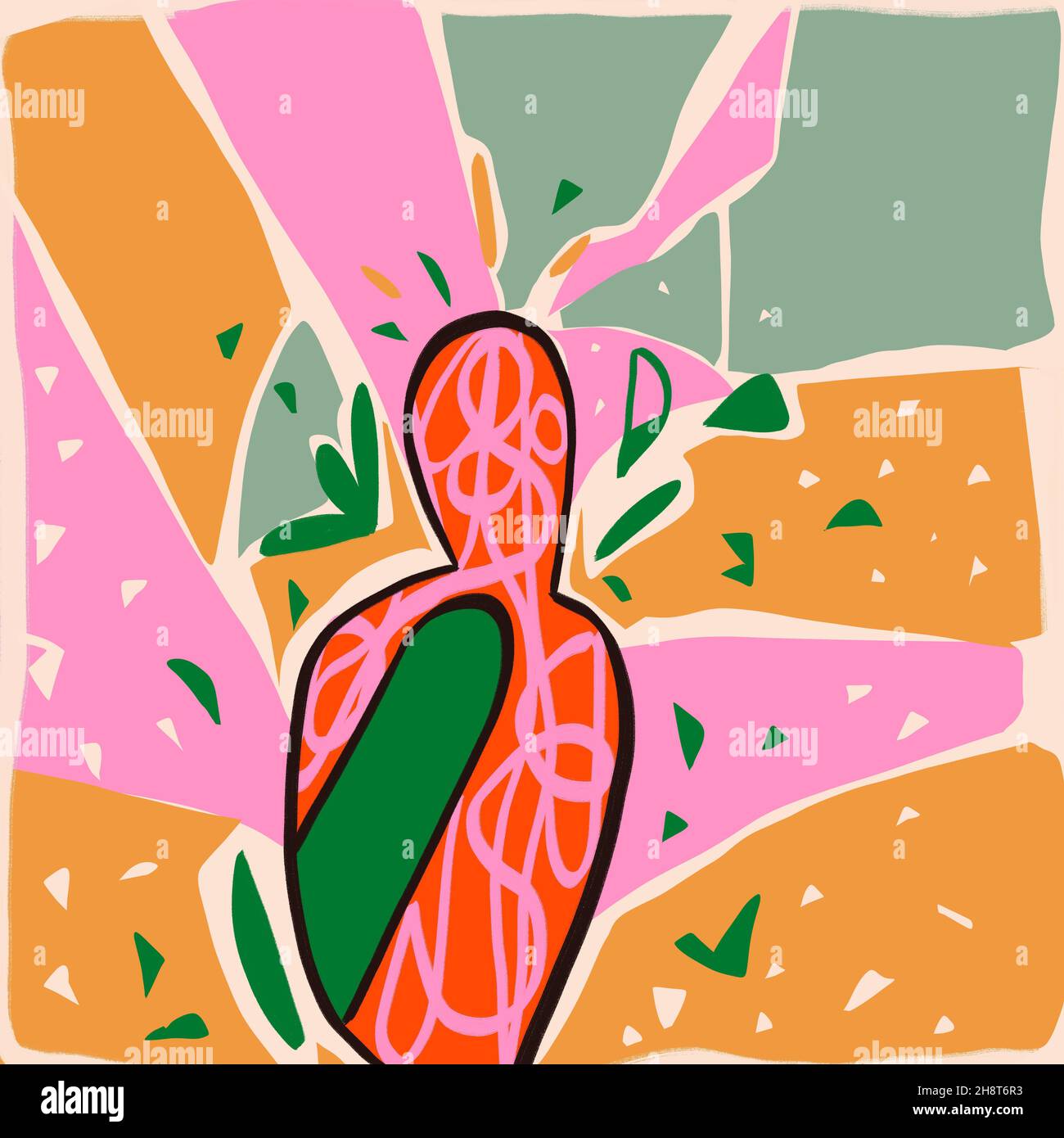 Artful body shape filled with negative emotion, clip art with ...