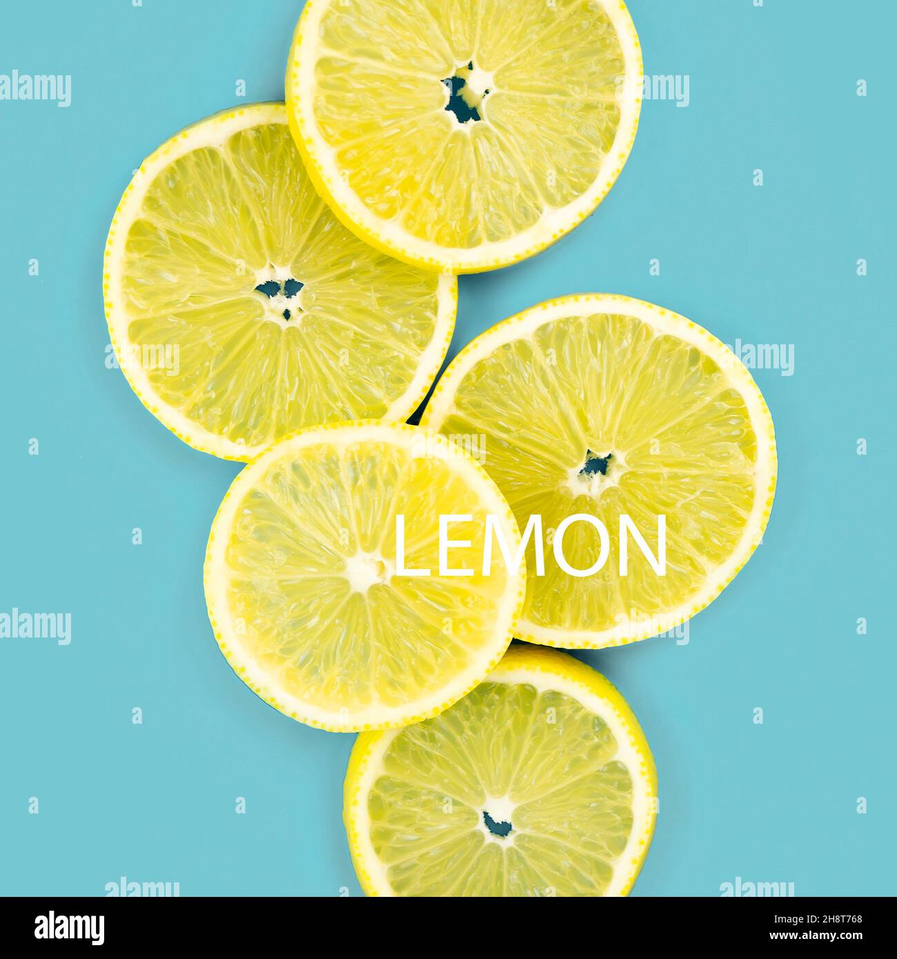 Fresh yellow Lemon slice cuted use for top view background. Flat lay ...