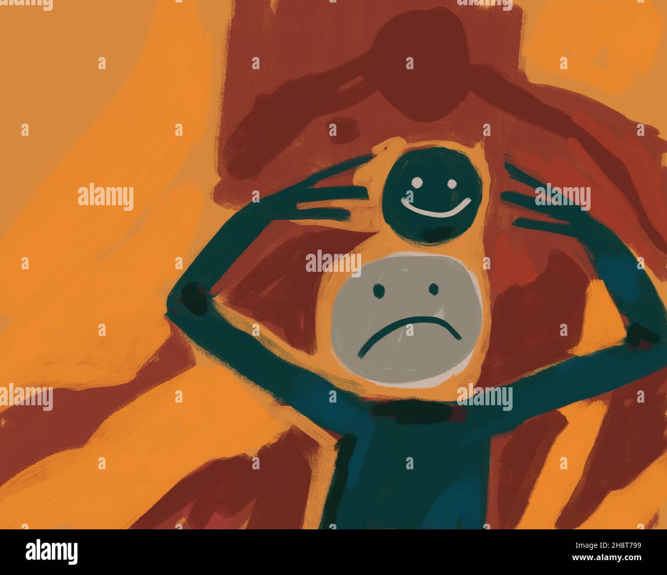 Terrifying head flame which is the bad spirit happy and sad emotion ...