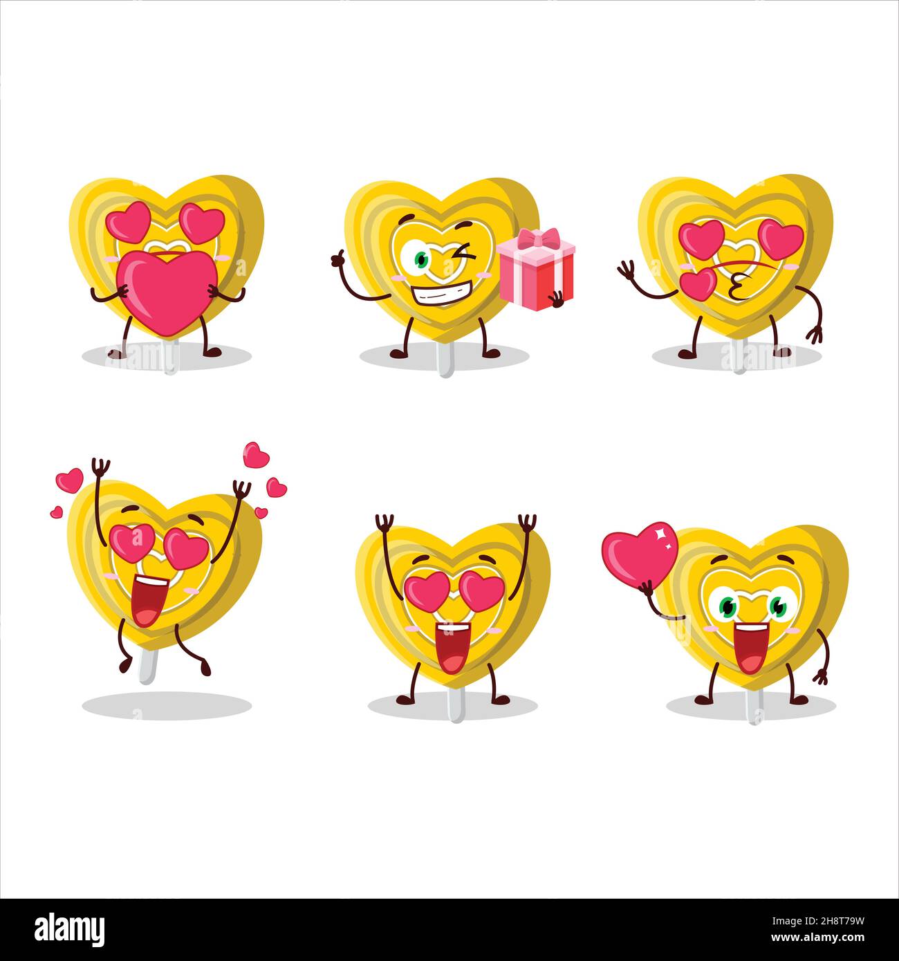 Yellow love candy cartoon character with love cute emoticon. Vector ...
