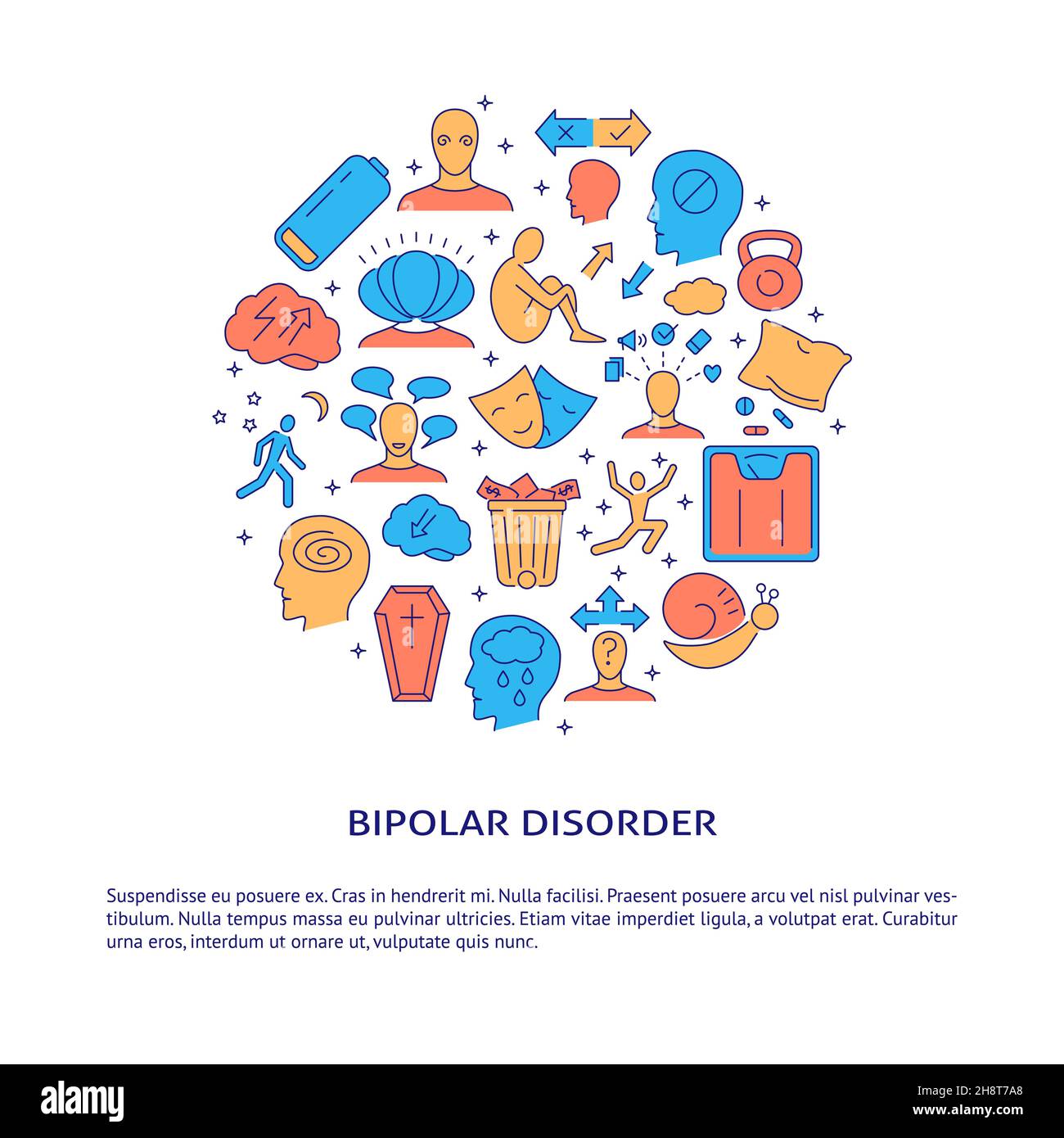 Bipolar disorder round concept banner in colored line style with place ...