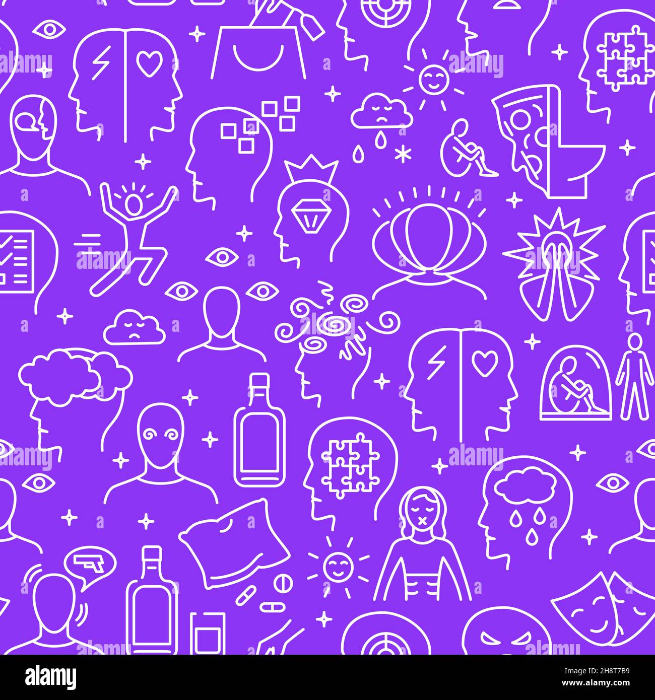 Mental illness seamless pattern in line style. Repeating backgound with ...