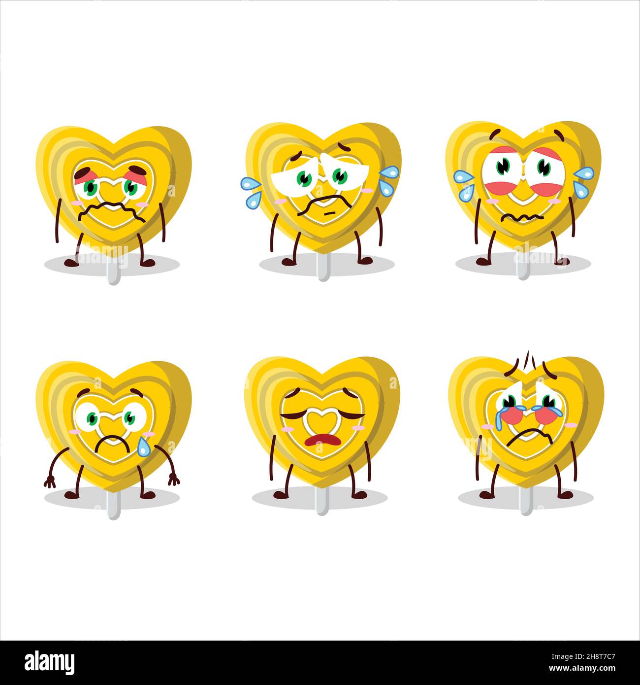 Yellow love candy cartoon character with sad expression. Vector ...