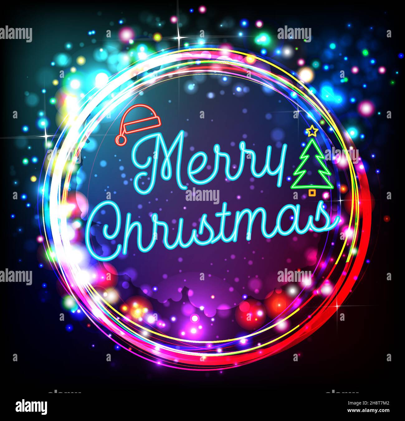 Bright neon sign christmas tree Stock Vector Images - Alamy