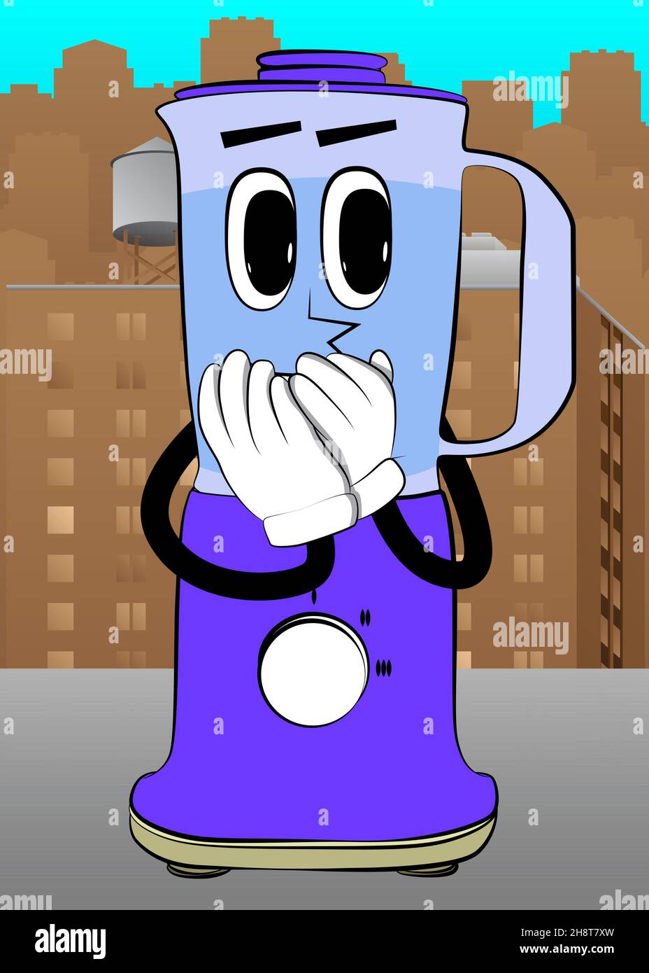 Food Blender with hands over mouth as a cartoon character with face ...