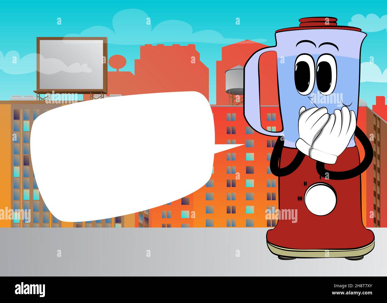 Food Blender with hands over mouth as a cartoon character with face ...