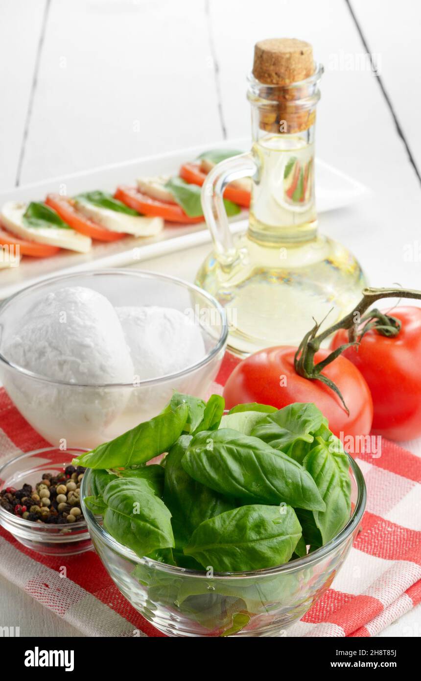 Classic caprese ingredients - mozzarella cheese tomatoes and basil ...