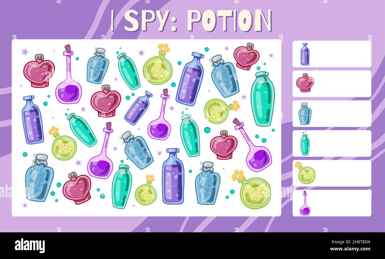 I spy educational game for children. Count how many bottles and flasks ...