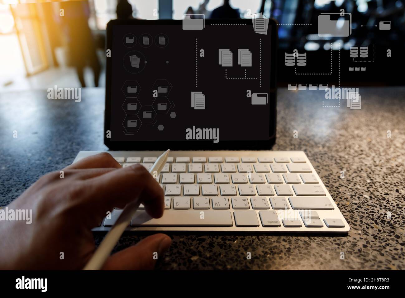 Businessman manage files documentation working modern computer Document ...