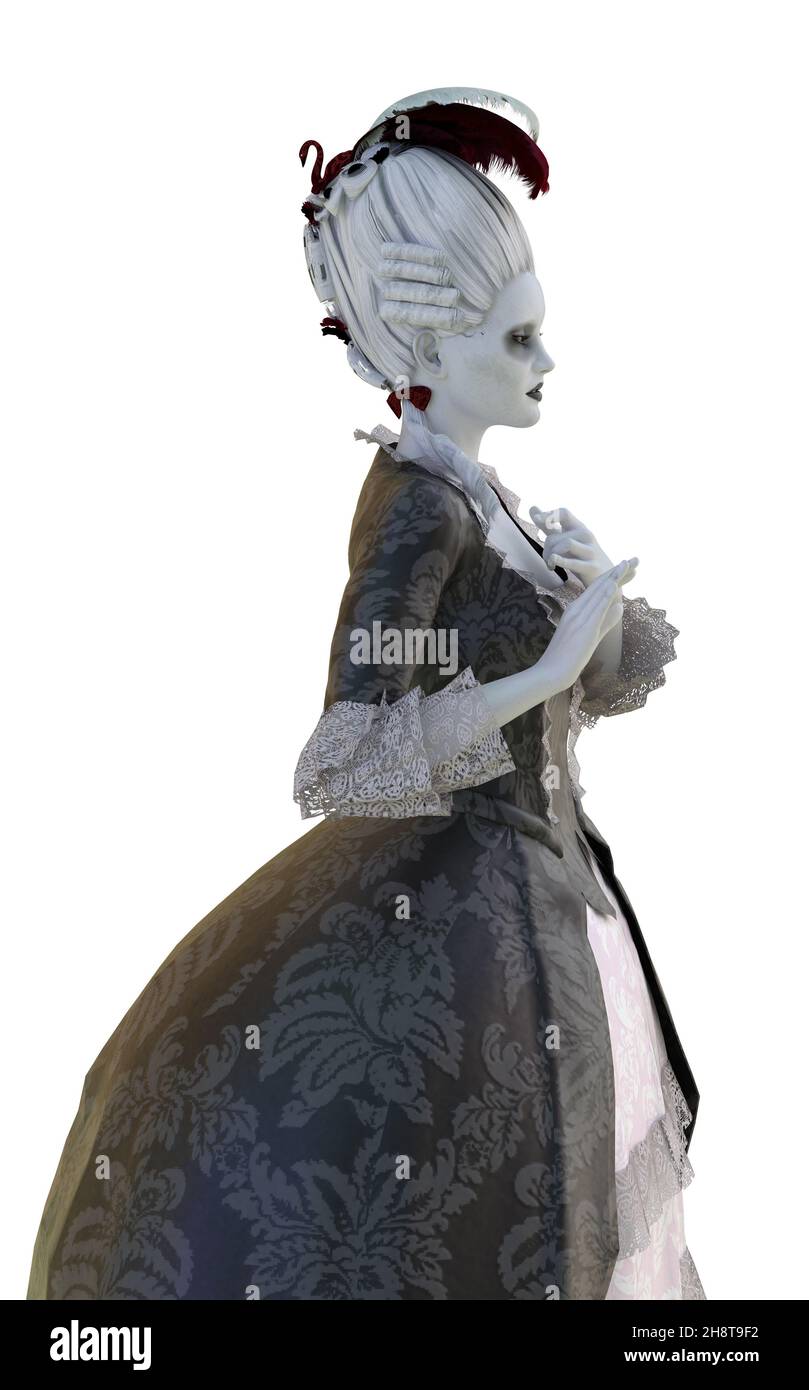 Spooky woman in black and pink ball dress, retro wig, a ghost lady, 3D ...