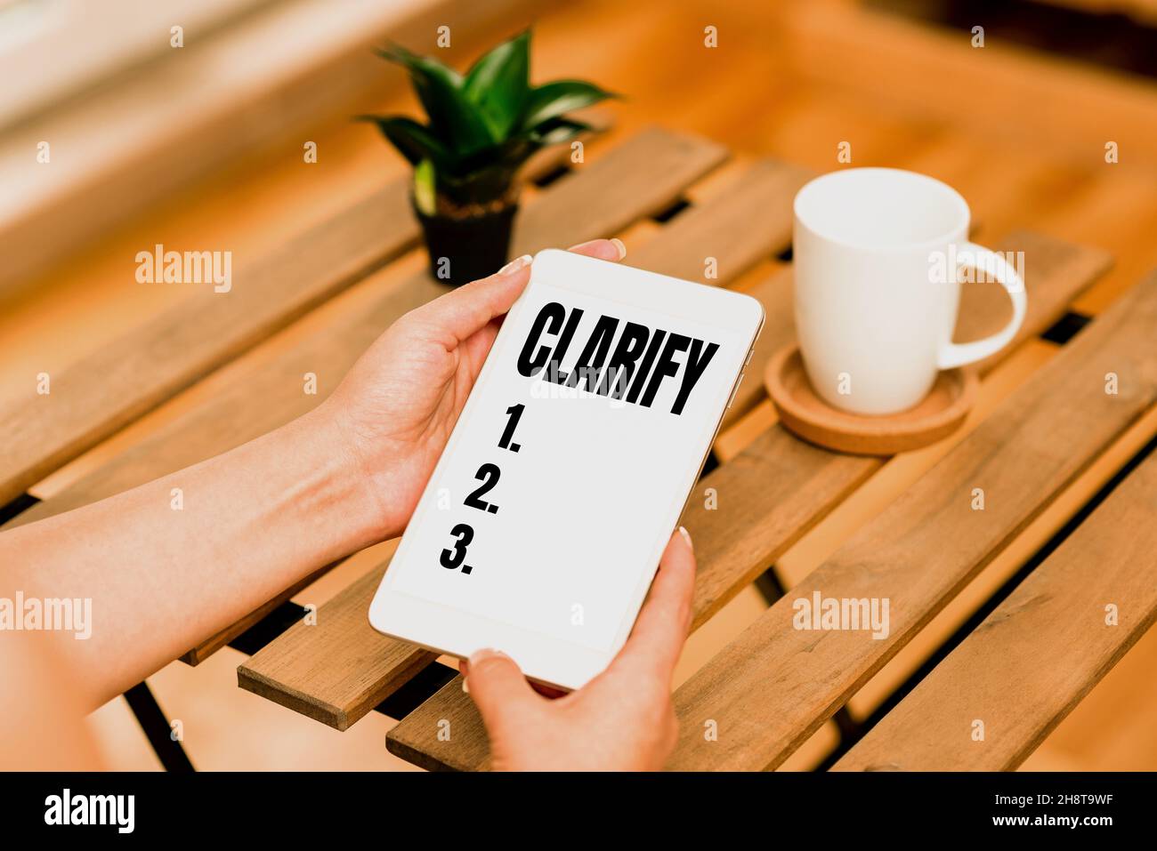 Text showing inspiration Clarify. Concept meaning Make a statement or ...