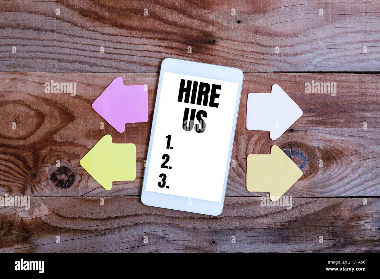 Sign displaying Hire Us. Business overview Used by human resources ...
