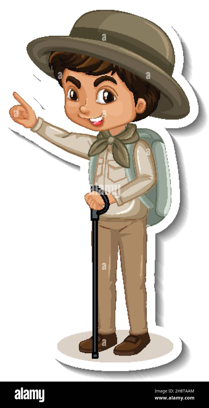 Boy in safari outfit cartoon character sticker illustration Stock ...