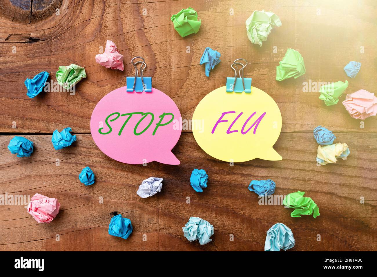 Hand writing sign Stop Flu. Business showcase Treat the contagious ...